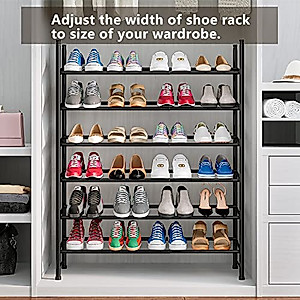 YIZAIJIA Shoe Rack Storage Organizer 6 Tier Expandable Metal Adjustable Shoe Shelf Free Standing Shoe Rack for Entryway Closet Doorway,Black