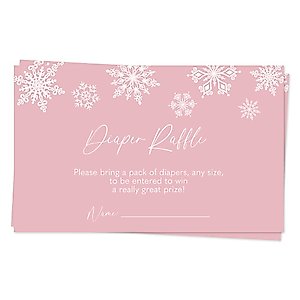 Winter Wonderland Diaper Raffle Tickets Girl Baby Cold Outside Snowflake Shower Insert Cards (50 Count)