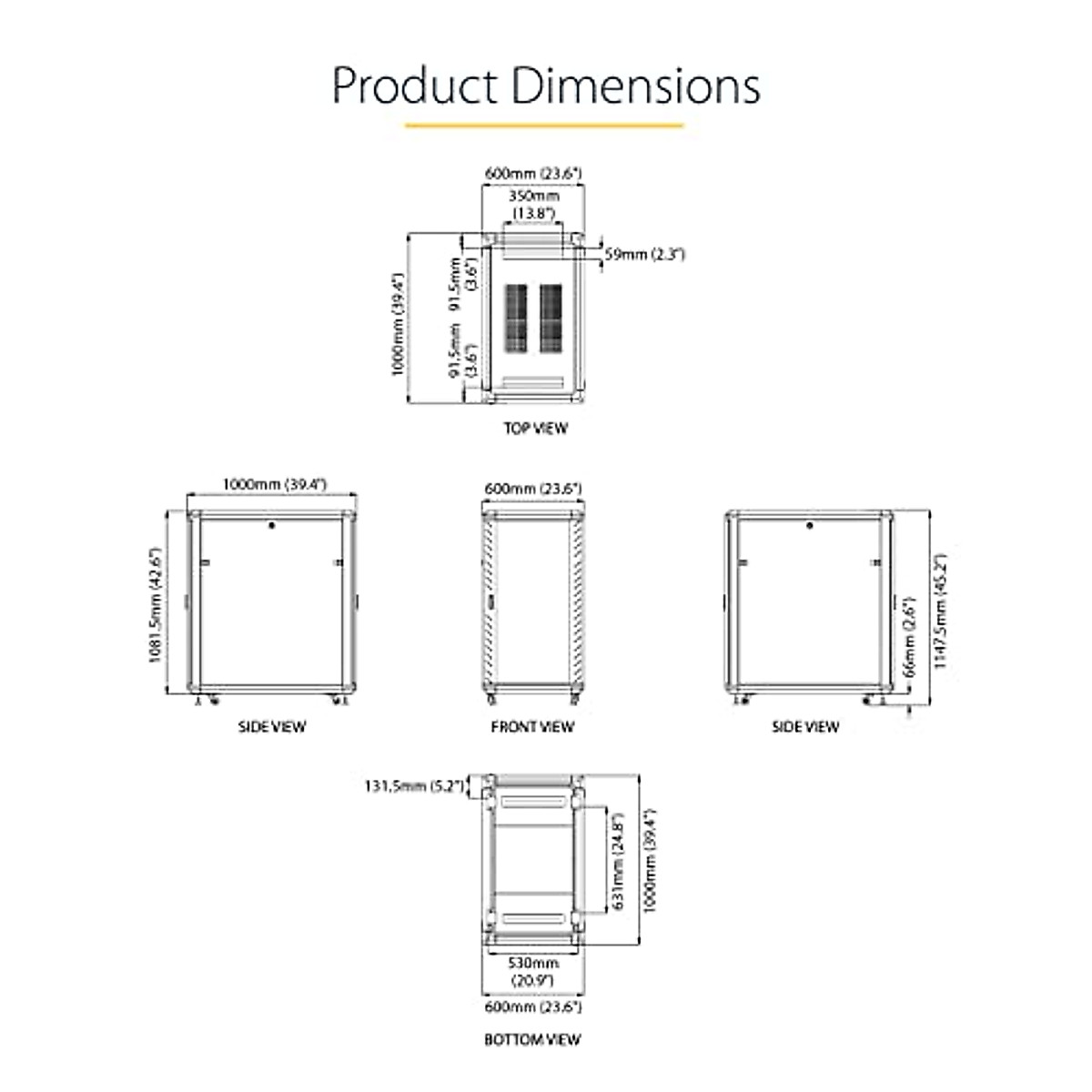 StarTech.com 22U Server Rack Cabinet with secure locking door - 4 Post Adjustable Depth (5.5" to 28.7") - 1768 lb capacity - 19 inch Portable Network Equipment Enclosure on wheels/casters (RK2236BKF)