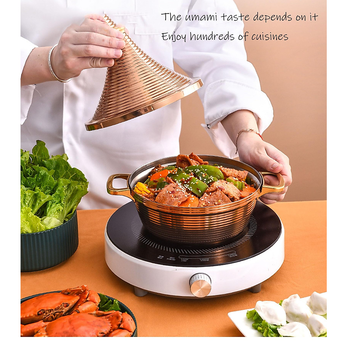 GFHVDC 304 Stainless Steel Moroccan Tagine Pot, Non Stick Moroccan Cooking Pot with 2 Handles, Large Moroccan Cooker Handmade Tagine Pot with Cone-Shaped Lid,Silver,29cm