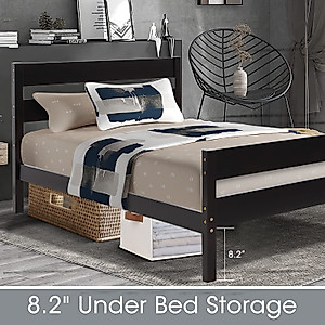 windaze Twin Bed, Wood Frame with Headboard and Footboard for Children Teens Adults, Twin Platform Slat Support No Box Spring Needed, Espresso