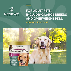 NaturVet – Glucosamine DS Plus - Level 2 Moderate Care – Supports Healthy Hip & Joint Function – 70 Soft Chews & Advanced Probiotics and Enzymes Supplement, Plus Vet Strength Probiotic 70 Soft Chews