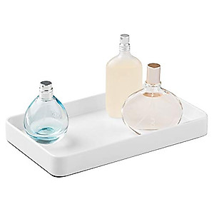 iDesign Gia Metal Guest Towel Tray, Non-Slip Vanity Board for Bathroom, Kitchen, Office, Craft Room, Countertops, Closets, 9.62" x 5.62" x 1.07", White