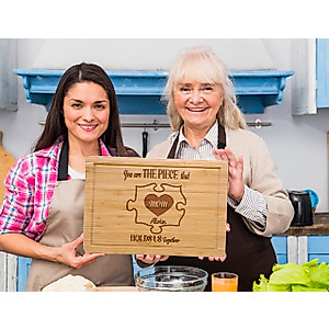Personalized Mom You Are the Piece that Holds Us Together Puzzle Cutting Board, Custom Mom Cutting Board with Kids Names, Customized Mother's Day, Birthday Gifts for Mom, Grandma Gifts from Grandkids