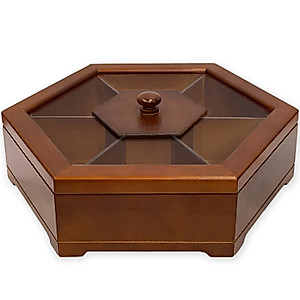 Sectional Tray for Dry Fruits Nuts Snacks with Glass Lid, Humidity proof wooden storage, Candy Box