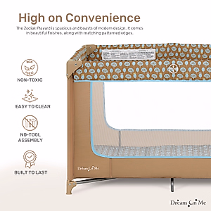 Dream On Me Zodiak Portable Playard in Coffee and Blue, Lightweight, Packable and Easy Setup Baby Playard, Breathable Mesh Sides and Soft Fabric - Comes with a Removable Padded Mat