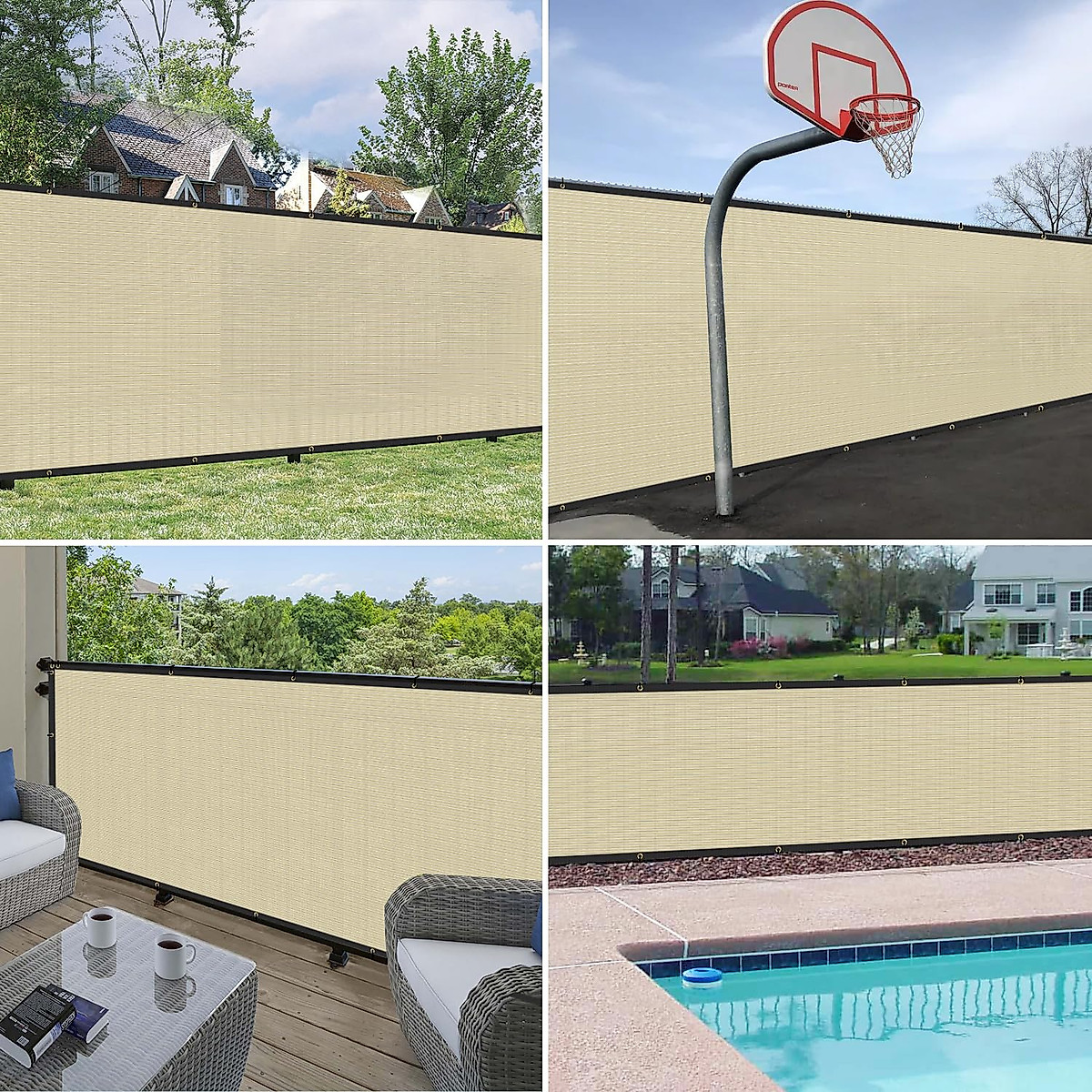 Windscreen4less Privacy Fence Screen Heavy Duty Windscreen Fencing Mesh Fabric Shade Net Cover with Brass Grommtes for Outdoor Wall Garden Yard Pool Deck, 6'x50' Beige