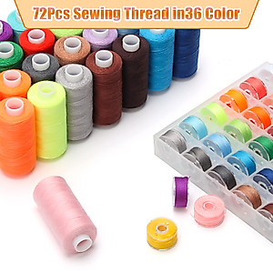 WIWAPLEX 72pc Bobbin Sewing Kit, 437 Yards Thread, 36 Colors, Prewound, Hand & Machine Sewing, Emergency & Travel, DIY & Home
