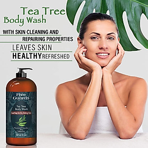 FIVE GUARDS Tea Tree Oil Body Wash With Mint Removes Body Odor, and more. Botanical Shower Gel Soap Women & Men with Oregano, Rosemary, Cinnamon oil - 16 fl oz