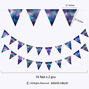 Starry Night Flag Banner Triangle Pennant Star Garlands for Party Decorations Hanging Aurora Shooting Star Birthday Wedding Anniversary Baby Shower Party Supplies
