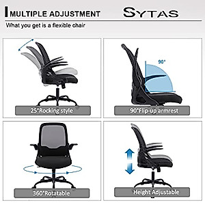 Sytas Office Chair Ergonomic Desk Chair Rolling Swivel Mesh Computer Task Chair with Flip-up Arms and Adjustable Height，for Adults and Kids，Black
