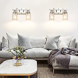 ShineTech 2-Light Bathroom Vanity Light Fixtures, Modern Vanity Lights with Clear Glass Shade, Brushed Nickel Bathroom Wall Light, Wall Sconce Wall Lamp for Mirror Kitchen Living Room Bedroom Hallway