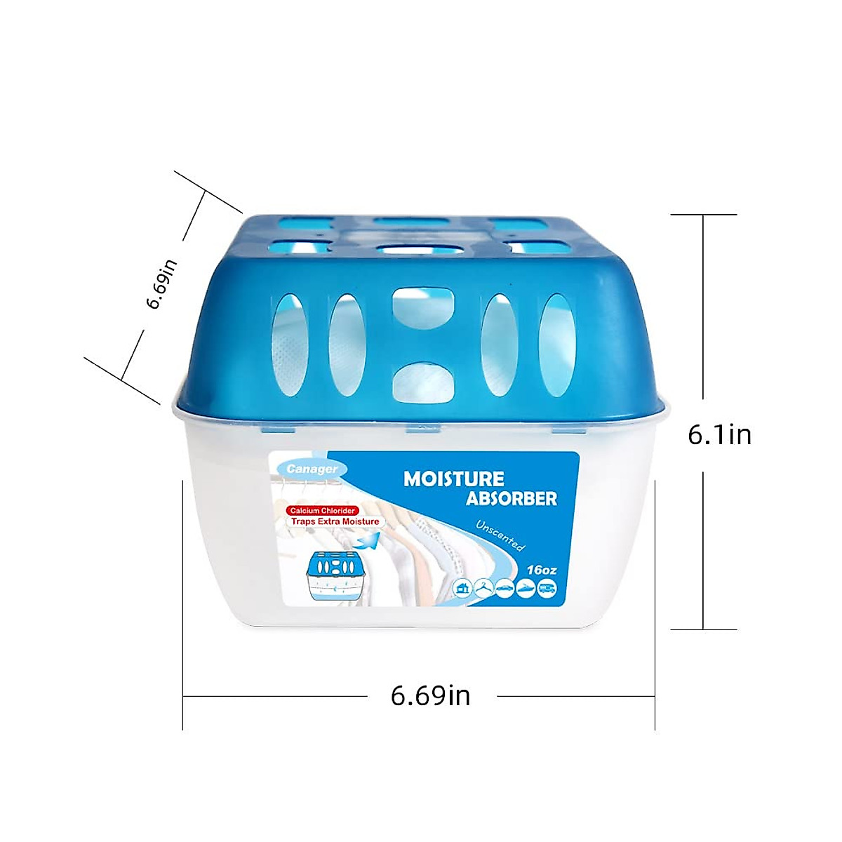 CANAGER Fragrance Free Moisture Absorber Box - 3 Packs, 16 oz Reusable Dehumidifier for Closets, Bedrooms, Bathrooms with Large Capacity.