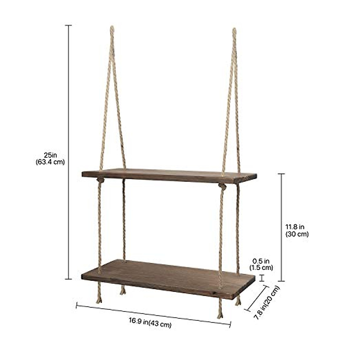 Flexzion Wall Hanging Shelf for Plants, 2 Tier Floating Rope Shelves with Hooks, Boho Wall Decorations for Bedroom Bathroom Living Room Farmhouse Rustic Decor Display Shelf for Plant