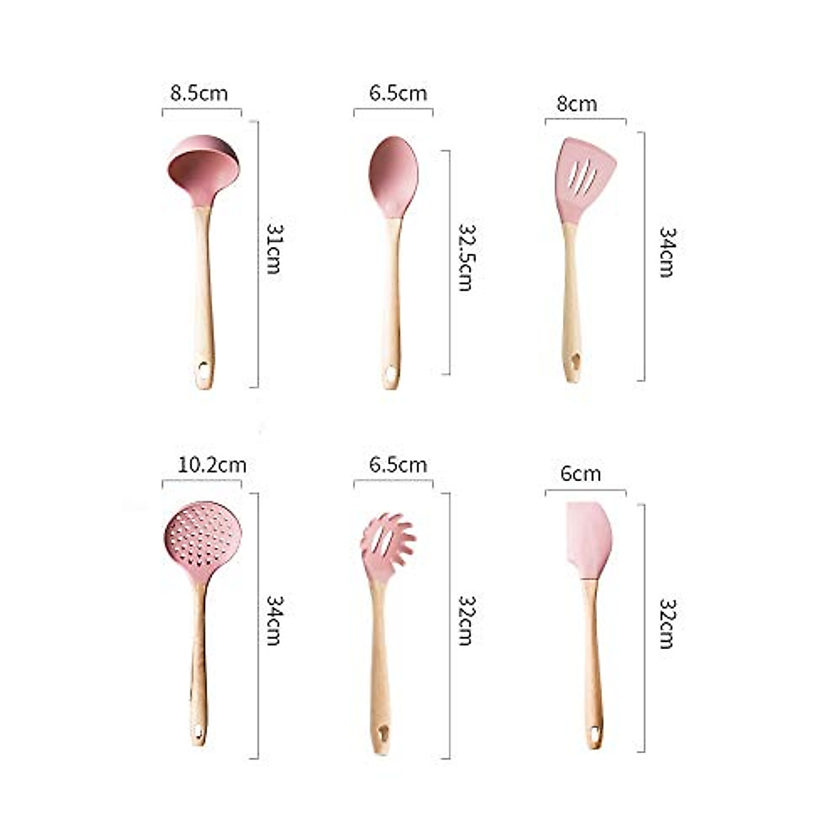 LMMDP Wooden Handle Silica Gel Cooker Non-stick Pan Household Kitchen Utensils Cooking Spoon Shovel Set