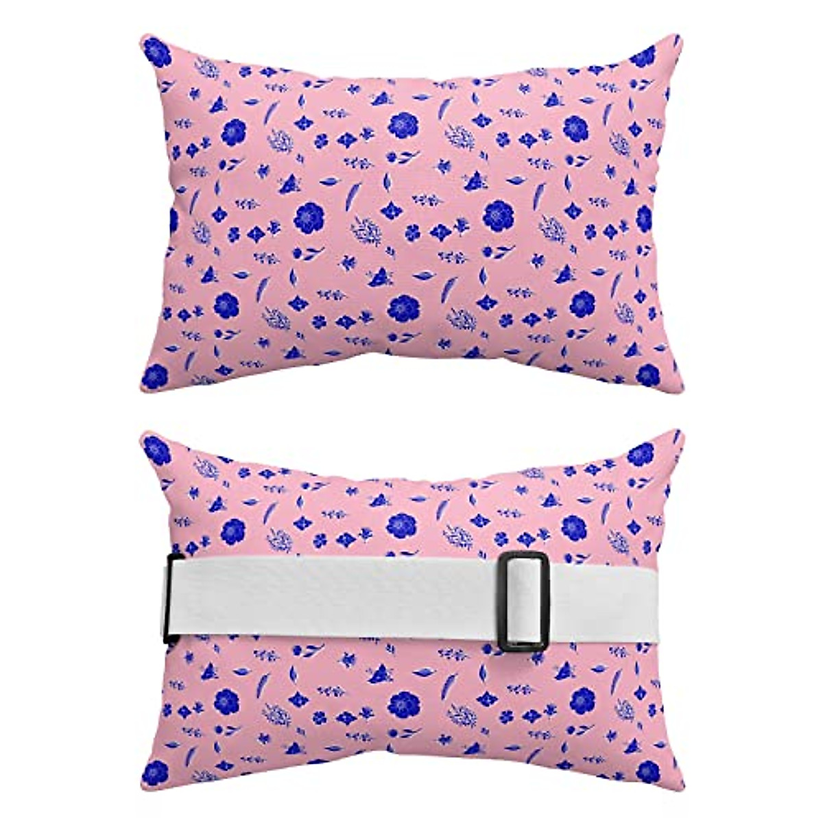 Recliner Head Pillow Ledge Loungers Chair Pillows with Insert Flowers Rose Blue Silhouette Pattern Pink Lumbar Pillow with Adjustable Strap Outdoor Waterproof Patio Pillows for Beach Pool, 2 PCS
