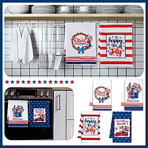 Kajaia 4 Pcs Labor Day Kitchen Towels 17.72 x 23.62 Inch Patriotic Stars and Stripes Dish Towels 4th of July Hand Towels American Flag Dish Towel Red White Blue Tea Towel for Bathroom Room Decorations