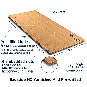 VWINDESK 72 x 30 x 1 Inch 100% Solid Bamboo Desk Table Top Only,for Standing Desk Home Office Desk with 60mm Grommets(Right Angle)
