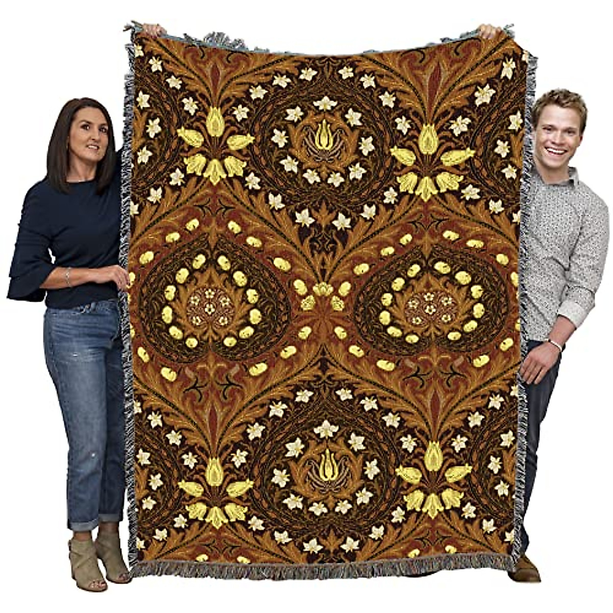 Pure Country Weavers William Morris Eden Saddle Gold Blanket - Arts & Crafts - Gift Tapestry Throw Woven from Cotton - Made in The USA (72x54)