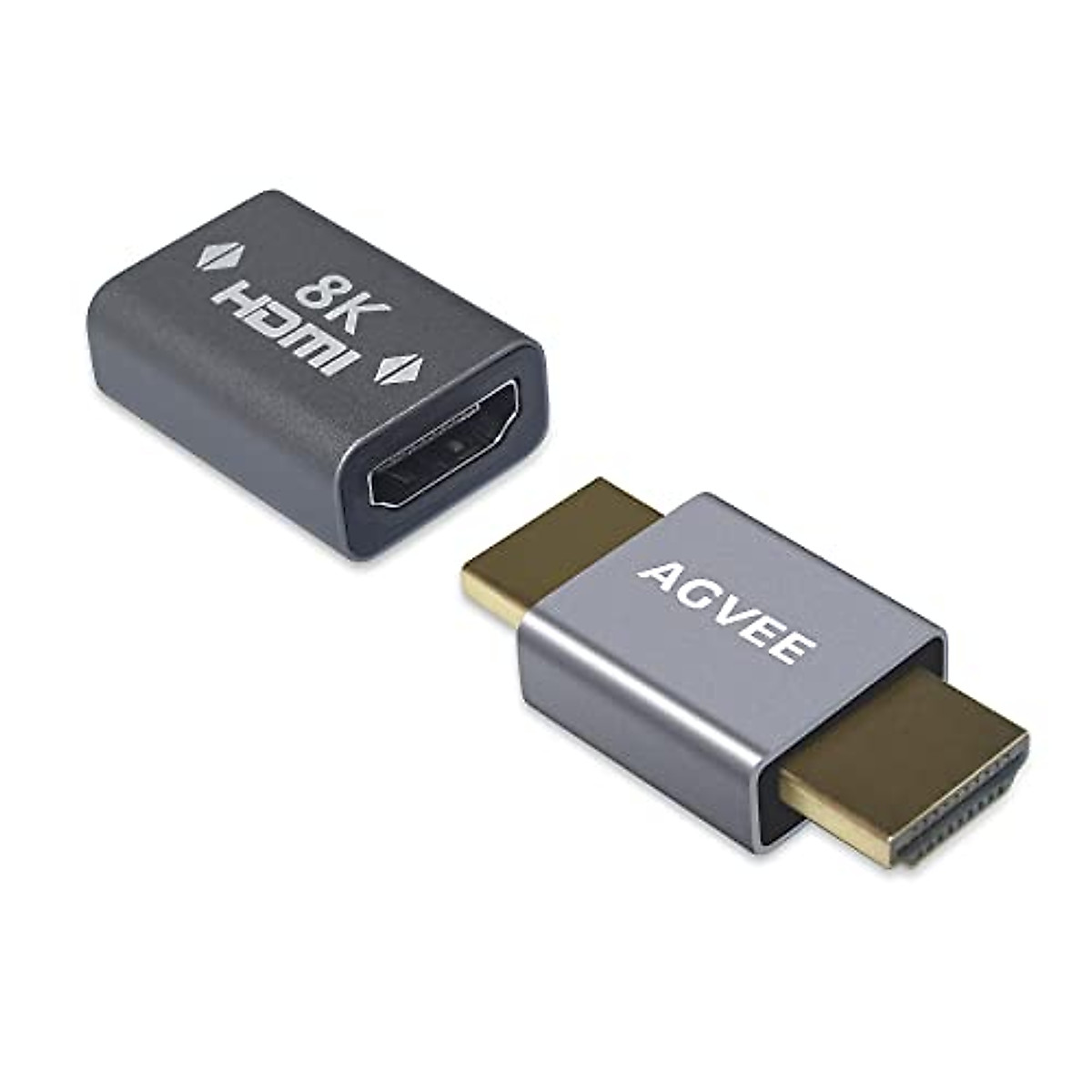 AGVEE 2 Pack 4K Male to Male HDMI Adapter, 4K@60HZ HDR HDMI 2.0 Coupler Converter Extension Connetor, Aluminium Alloy Shell for HDTV Roku Stick, Switch, Xbox One, PS4, PC, Gray