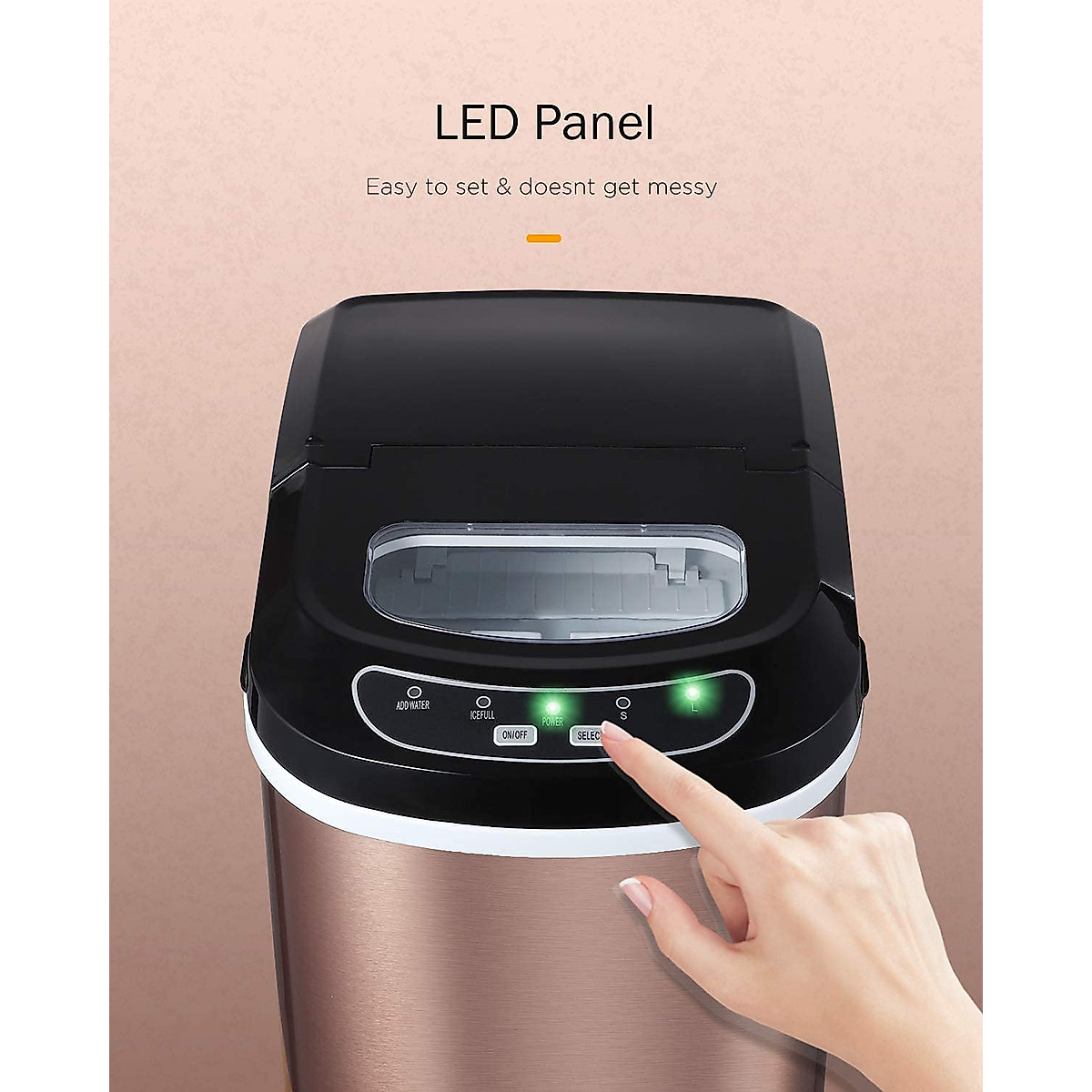 SOUKOO Ice Makers Countertop 26lbs/24h Portable Ice Maker (Bronze Stainless Steel)………