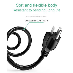 3 Prong AC Power Cord for Panasonic Plasma TV TC-P42U1 TC-P55ST30 TC-P50GT30 TC-P50GT50 TH50PZ85U TH50PZ85UA TC-P50X1 TH-42PX85UX TH-42PX80U Replacement 3 Slot TV Power Cable 6 ft