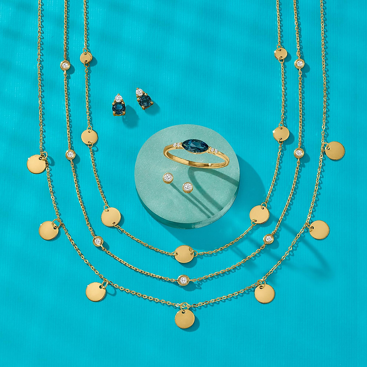 RS Pure by Ross-Simons Italian 14kt Yellow Gold Multi-Size Disc Station Necklace. 16 inches