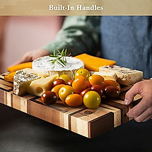 Dofira Butcher Block Cutting Board, 1.5" Thick Wood Cutting Board for Kitchen with Handles, Heavy-Duty Chopping Block, Reversible Wooden Serving Board for Meat, Cheese, Vegetables, 14x11in [Gift Box]