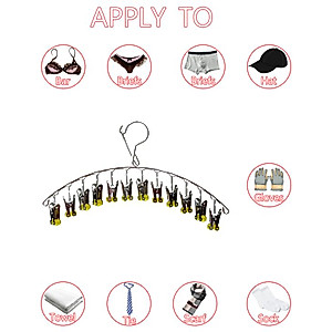 CHERRY GLOBAL Quick Release Arc Stainless Steel Laundry Drying Rack with 12 Clips,Swivel Hook Wind-Proof Clothes Hanger Rack for Sock, Bras, Underwear, Laundry Accessories