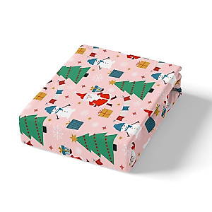 Kids Merry Christmas Tree and Snowman Fitted Sheet Twin Size Xmas Deer Elk Decor Bed Sheet Set for Boys Girls Teens Bedroom Decor Snowflake Bedding Set Women Men Bed Cover with 1 Pillow Case