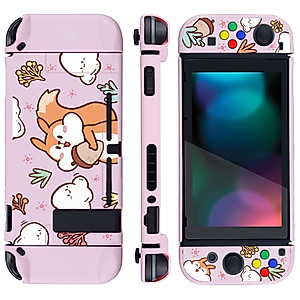 eXtremeRate PlayVital Back Cover for Nintendo Switch Console, Separable Protector Hard Shell for Joycon, Dockable Protective Case with Colorful ABXY Direction Button Caps - Squirrel with Acorn