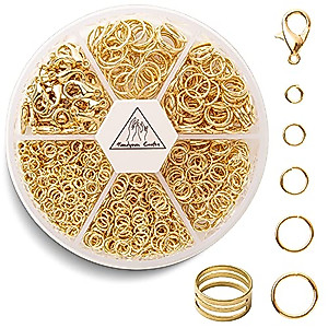 Handyman Crafts Jump Rings Kit With1000PCS Open Jump Rings 40PCS 12mm Lobster Clasps and Jump Rings Opener for Jewelry Making Keychains and Necklace Repair (Gold)