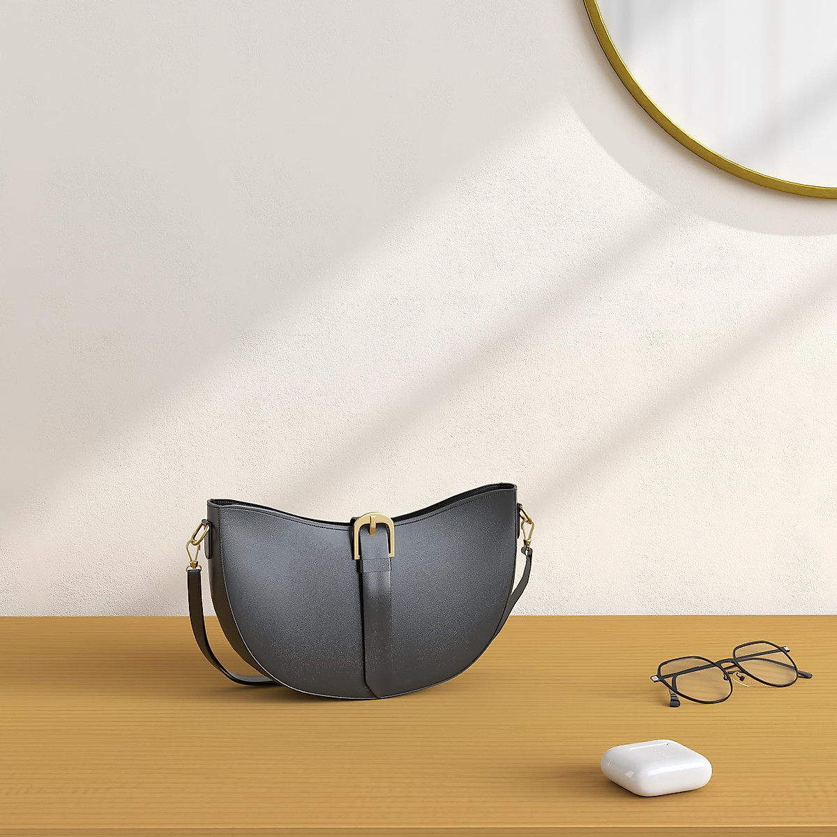 Vegan Leather Vintage Shoulder Bag For Women (Black)