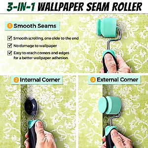 PinStone 15PC Wallpaper Smoothing Tool Kit: Multi-use Wallpaper Squeegee, Silicone Seam Detail Roller, Wallpaper Smoothing & Glue Brush for Peel and Stick Backsplash Tiles Adhesive Contact Paper Vinyl