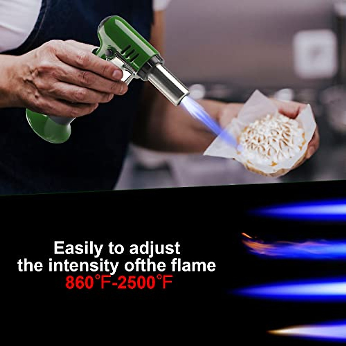 Koackl Butane Torch with Fuel Gauge, Refillable Kitchen Torch Lighter with Safety Lock and Adjustable Flame, One-handed Operation Blow Torch for Creme Brulee, BBQ(Butane Gas Is Not Included)