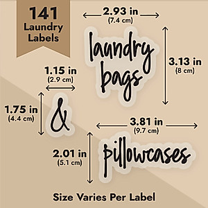 Talented Kitchen 141 Laundry Room Labels for Jars and Containers, Preprinted Black Script Stickers for Linen Closet, Bathroom Organization, Cleaning Supplies (Water Resistant)