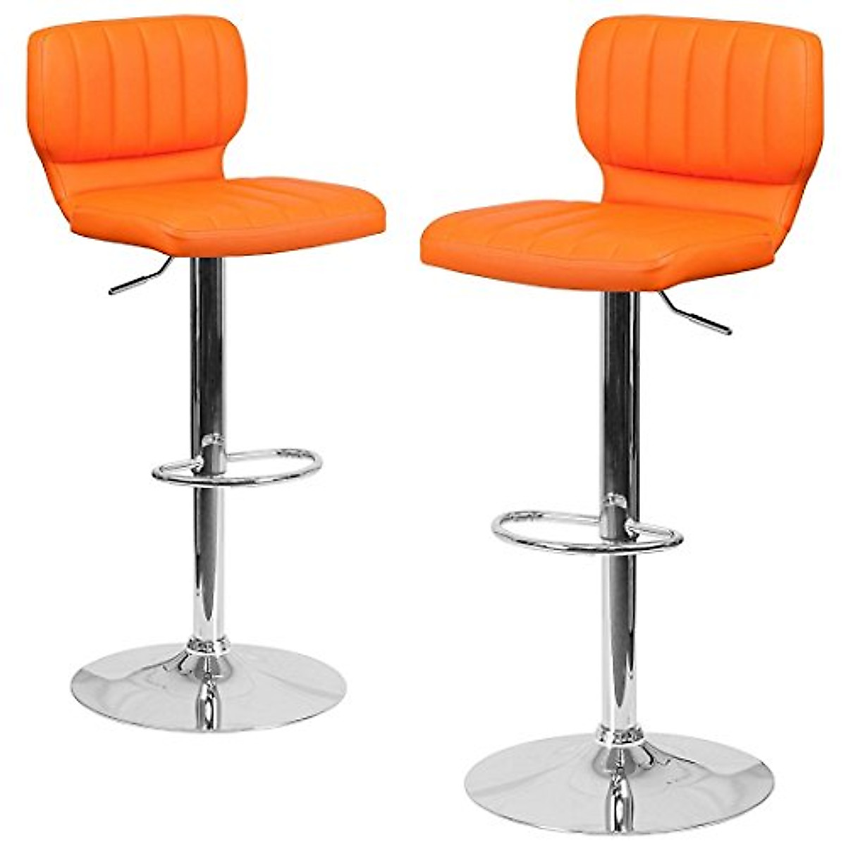 KLS Modern Barstools Adjustable Hydraulic 360 Degree Swivel Stable Steel Frame Padded Vinyl Cushion Low Back Seat Design Dining Chair Pub Stool - Set of 2 Orange # 1969
