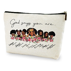 LANBAIHE God Says You are Unique Special-African American Makeup Bag Travel Cosmetic Bag Black Women Gift Inspirational Gifts Mother's Day Friends Sisters Mom Aunt Gift
