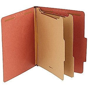 Amazon Basics Letter Size Pressboard Classification File Folder with Fasteners, 2 Dividers, 2-Inch Expansion, Red - Pack of 10
