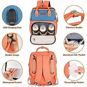 Soldow Diaper Bag Backpack, Multifunction Baby Bags,with Portable Changing Pad & USB Port, Stroller Straps & Pacifier Case,Large Capacity, Multipurpose Travel Backpack for Moms Dads