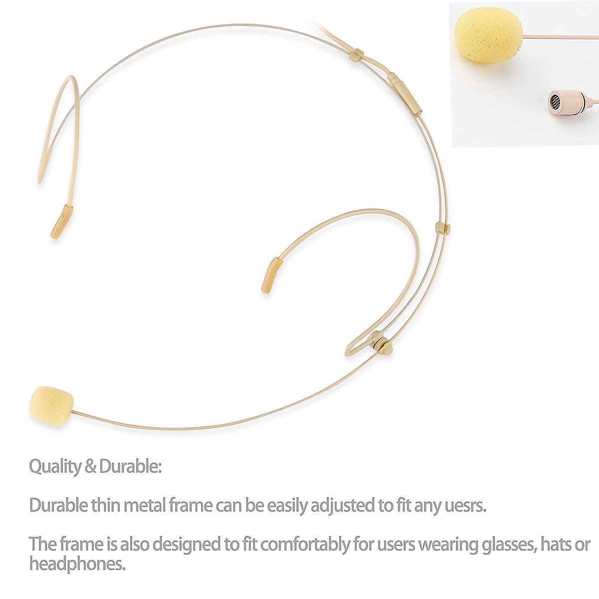 Sujeetec Microphone Headset Discreet Headworn Earset Over Ear Hanging Mic Compatible with Shure Wireless System Bodypack Transmitter, Ideal for Lectures, Live Performance, Theater, Podcasts – Beige