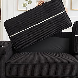 ERYE Modern Living Room Upholstered 3 Seater Sofa Couch Deep Seat Soft Corduroy Sofa&Couch with Storage Armrests, 2 Cupholders, Type-C and USB Charging Ports for Home, Apartment, Office