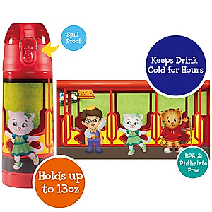 Daniel Tiger 13 oz Insulated Water Bottle with Latching Lid - Easy to Use for Kids - Reusable Spill Proof & BPA-Free, Keeps Drinks Cold for Hours, Fits in Lunch Boxes & Bags, Fun XMAS Gift for School
