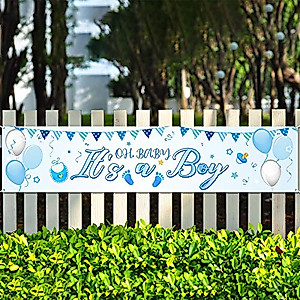 Baby Shower Decoration for Boy, Baby Shower Banner, Horizontal Large Blue Fabric It Is A Boy Sign Banner Backdrop Background Baby Shower Yard Sign Party Decoration Photo Booth for Boy, 71 x 15.7 Inch