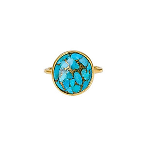 YoTreasure 13x14 MM Blue Copper Turquoise Ring 14k Gold Plated Over 925 Silver Jewelry