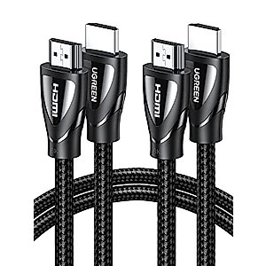 UGREEN 2 Pack 8K HDMI 2.1 Cable, 【2 Pack】 3.3FT 48Gbps High Speed Braided HDMI Cord 8K 60Hz 4K 120Hz eARC HDR HDCP 2.2 2.3 Compatible with PS5 PS4 Xbox UHD Roku TV Blu-ray Projector