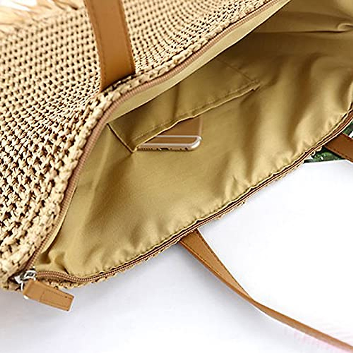 Women Large Fringe Straw Woven Shoulder Bag Summer Beach Top-Handle Bag Travel Tote