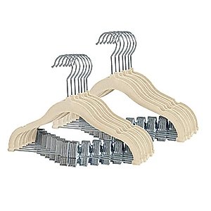 Finnhomy Non-Slip Clothes Hangers for Baby and Kids 20-Pack Velvet Hangers with Movable Clips, Heavy-Duty and Space-Saving for Pants,Skirts, Coat, Beige