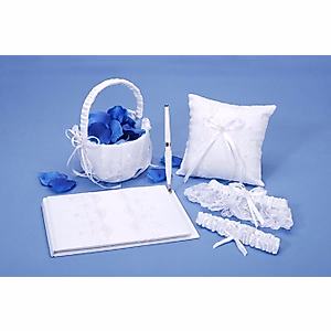 Darice VL440W, Garter Book with Pen Pillow Basket, 2-Garter Lace, 5-Piece, ST White
