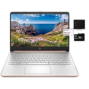 Newest HP 14in Thin Light Laptop, Intel 2-Core N4020, 8GB RAM, 128GB Storage(64GB eMMC+ Micro SD),1Yr Office, Win 10 Bundle with GaPi Mousepad (Rose Gold)